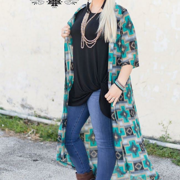 Crazy Train | Sweaters | Turquoise Southwestern Print Duster | Poshmark